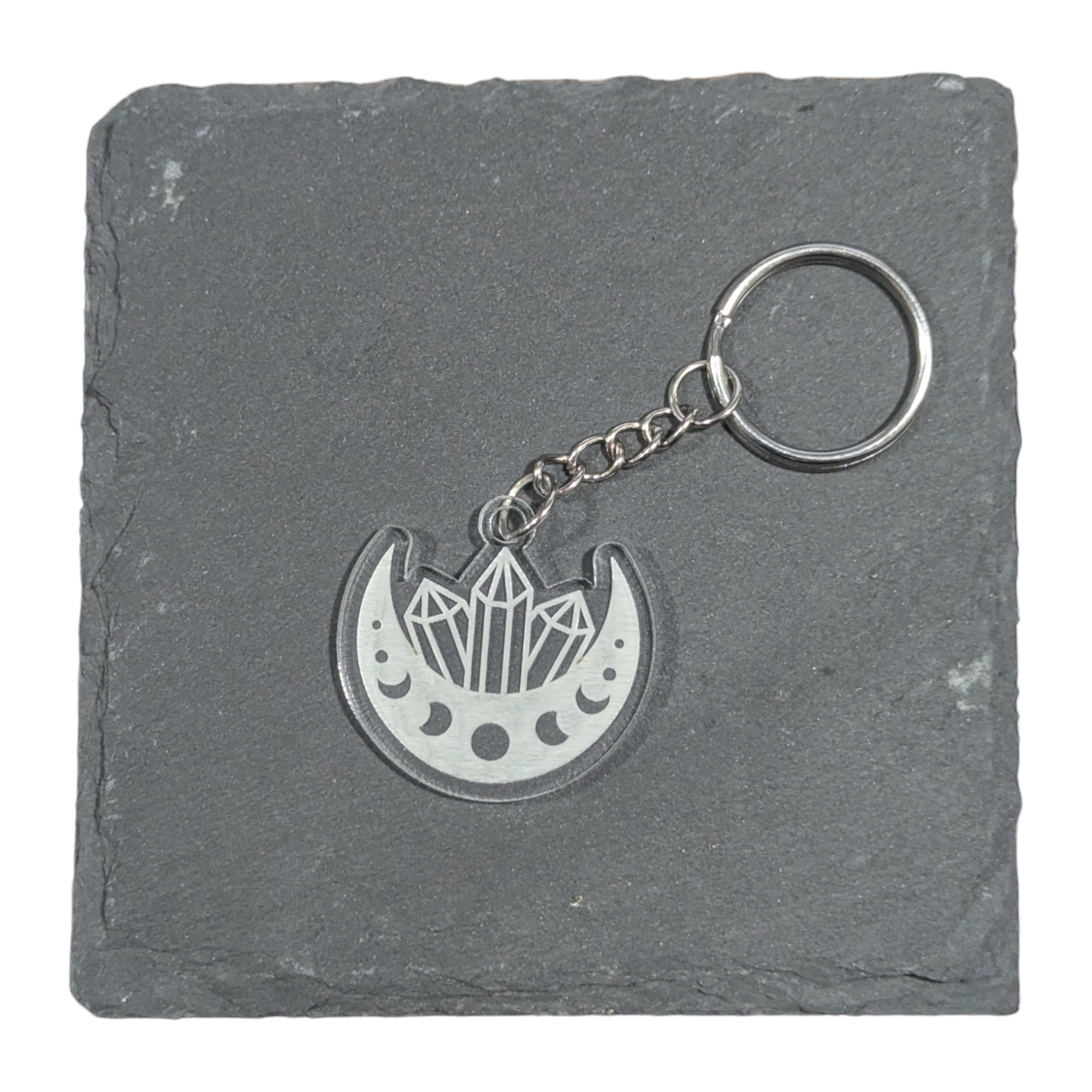 Moon Phases and Crystals Engraved Acrylic Keychain